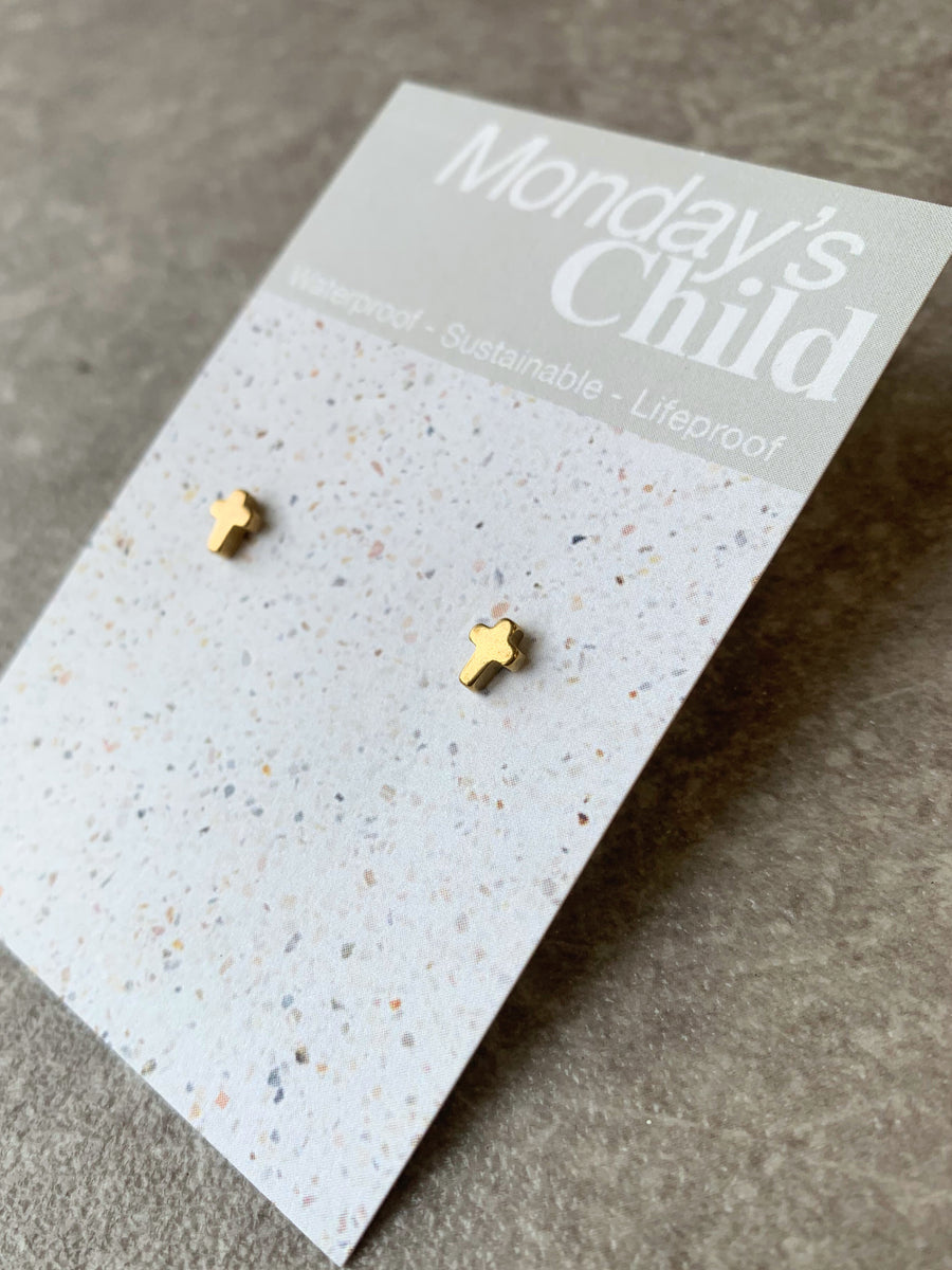 Mondays Child | Cross Stud Earrings | WaterProof Jewellery – Monday's Child